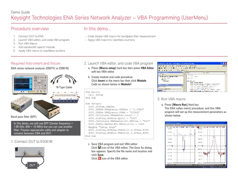 ENA Series Network Analyzer – VBA Programming (UserMenu) PDF Asset Page | Keysight